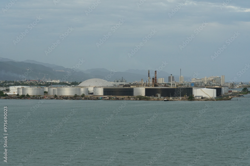 Kingston, Jamaica - 05 29 2024: Tanks which holding petroleum liquids ...