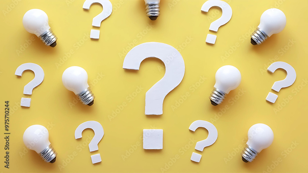 Yellow Pastel Surface with Scattered White Question Marks and ...