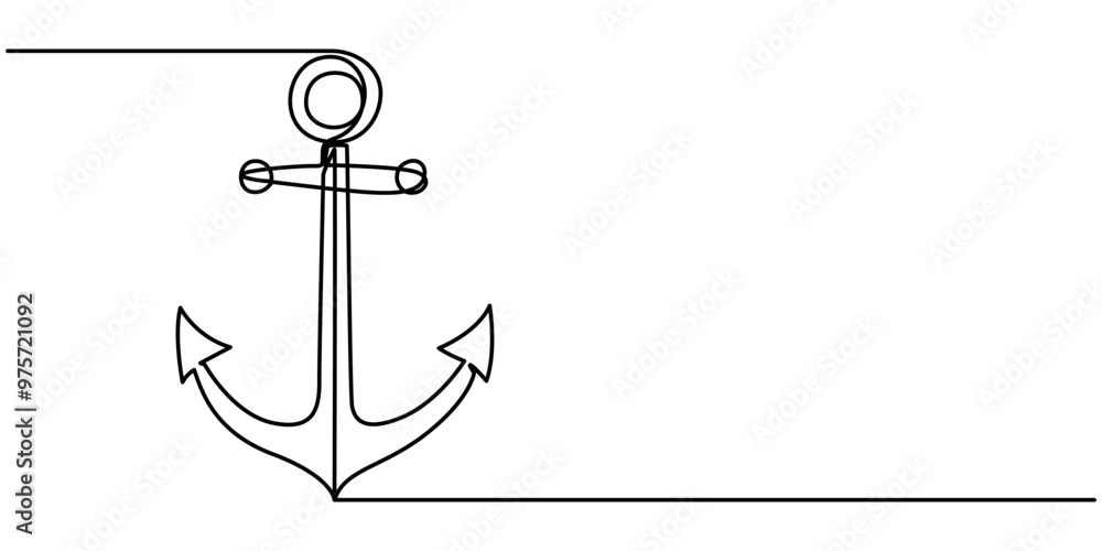 Continuous line drawing of sea anchor, Large sea anchor of the ship ...