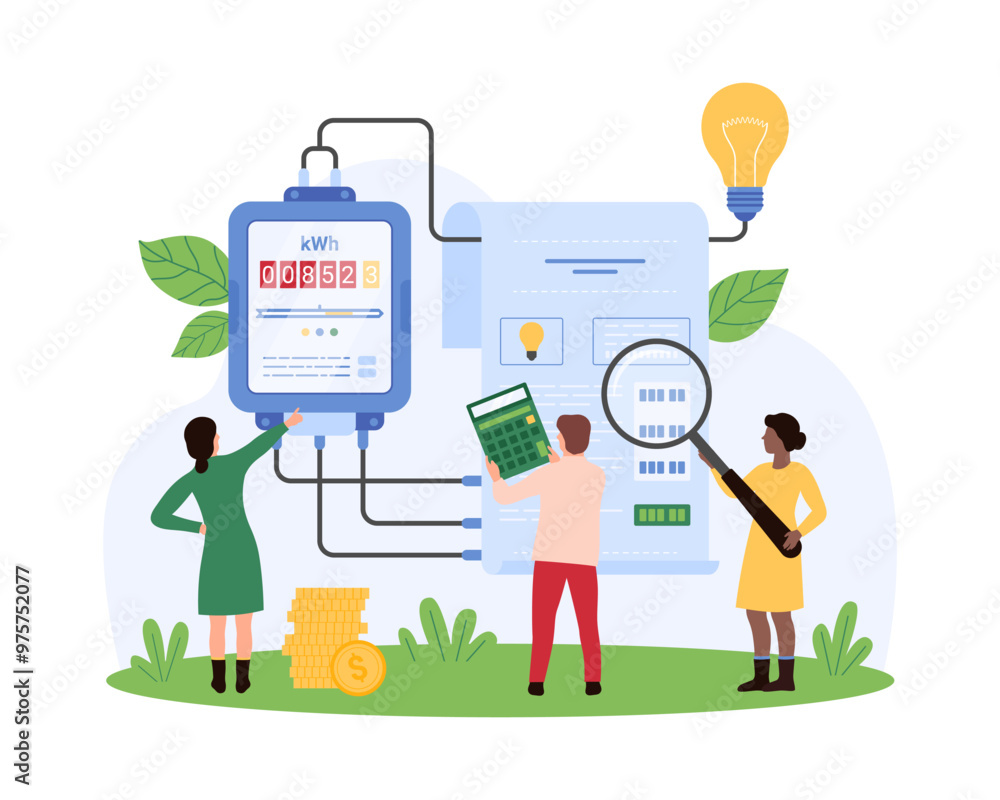 Electricity Bill Payment Inspection Of Electric Meter Readings Tiny People Check With