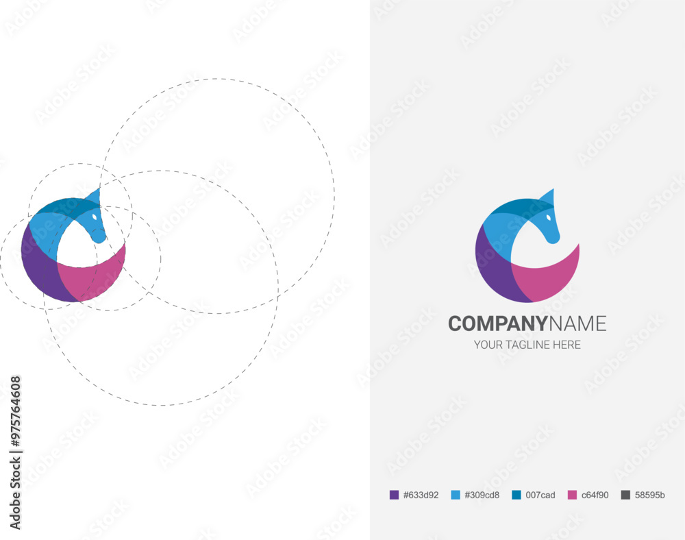 Modern C Letter with horse logo design using the golden ratio (1.618 ...