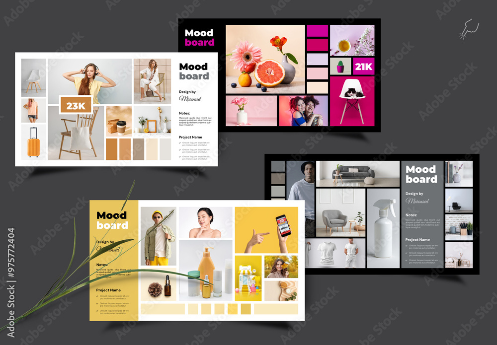 Clean Moodboard Layout With Dark & Light Accents Stock Template | Adobe ...