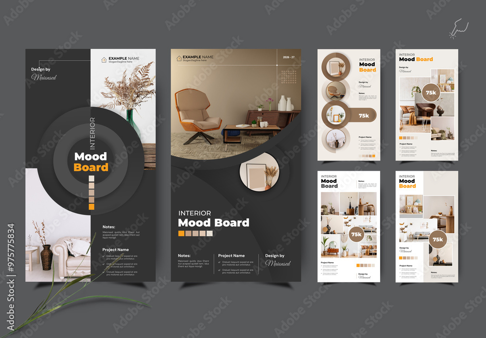 Simple Interior Moodboard Layout With Dark & Light Accents Stock ...