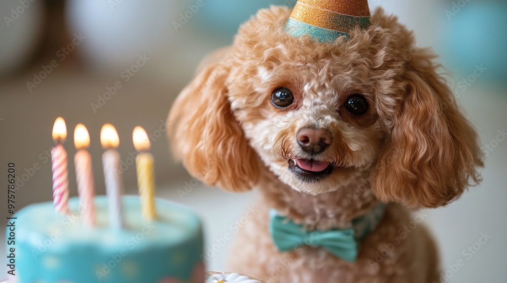 cartoon photo of a birthday poodle dressed up for the celebration with ...