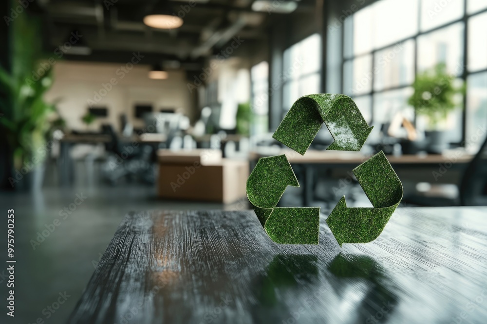 Green recycle symbol with a professional environment, representing ...
