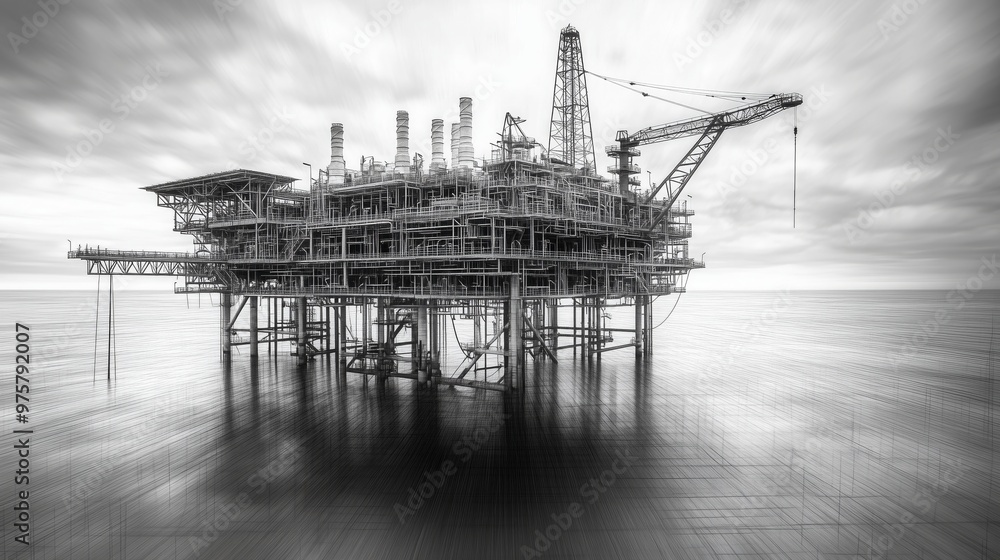 Offshore oil rig drilling platform concept. . The layers of visible and ...