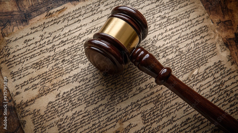 gavel on legal paperwork highlighting the symbol of justice and law in ...