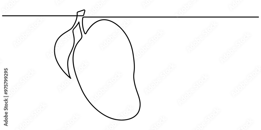 Continuous one line drawing of mango fruit with leaf. Mango fruit hand ...