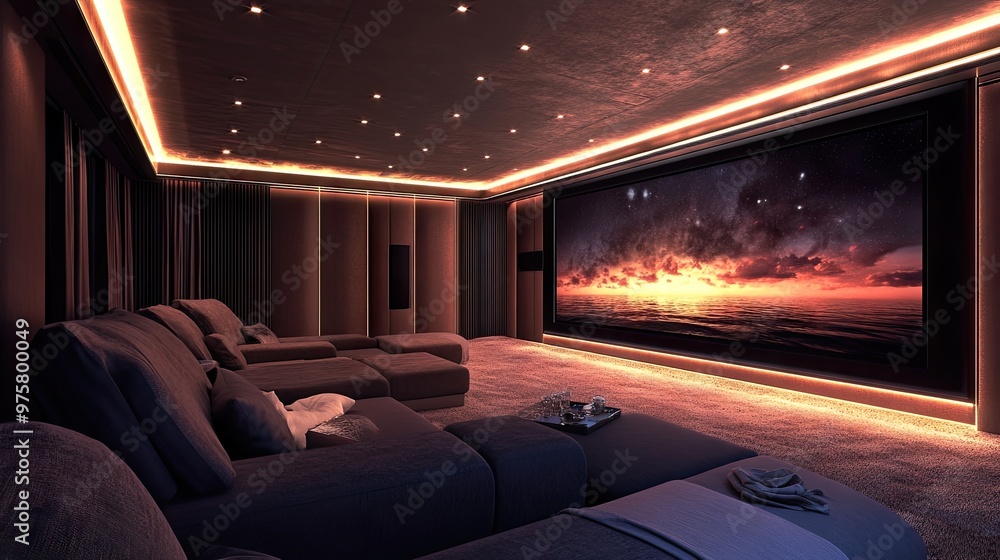 Luxurious home cinema setup with plush seating, a high-definition large ...