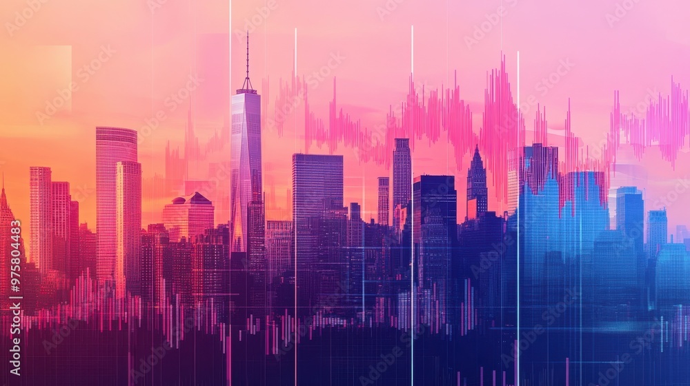 A forex chart with a vibrant New York skyline backdrop, highlighting ...