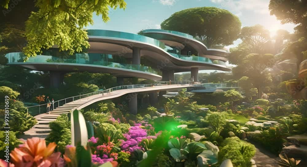 Scene depicting an AI controlled utopia, emphasizing a bright and ...