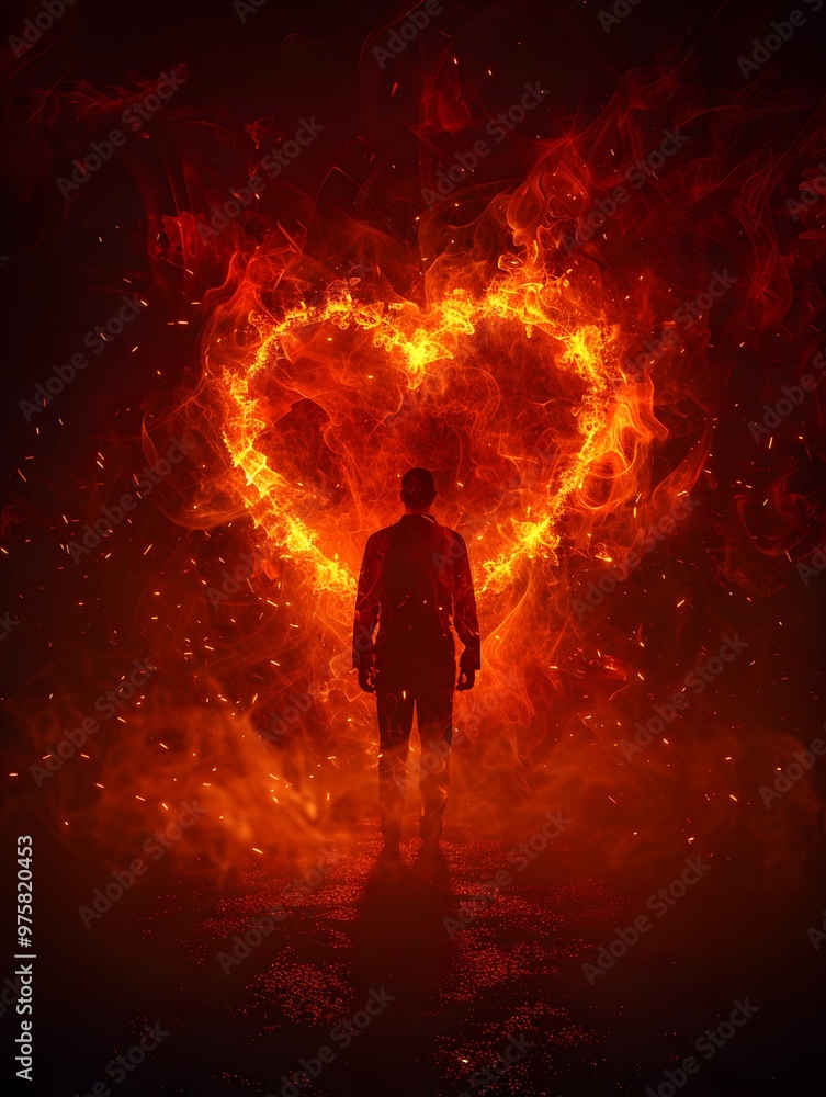 A Fiery Heart Ignites. Contrast illustration. This visual metaphor ...