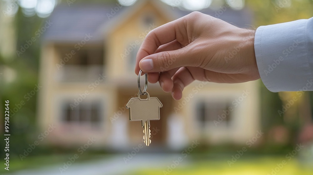 client receiving house key from a professional real estate agent ...