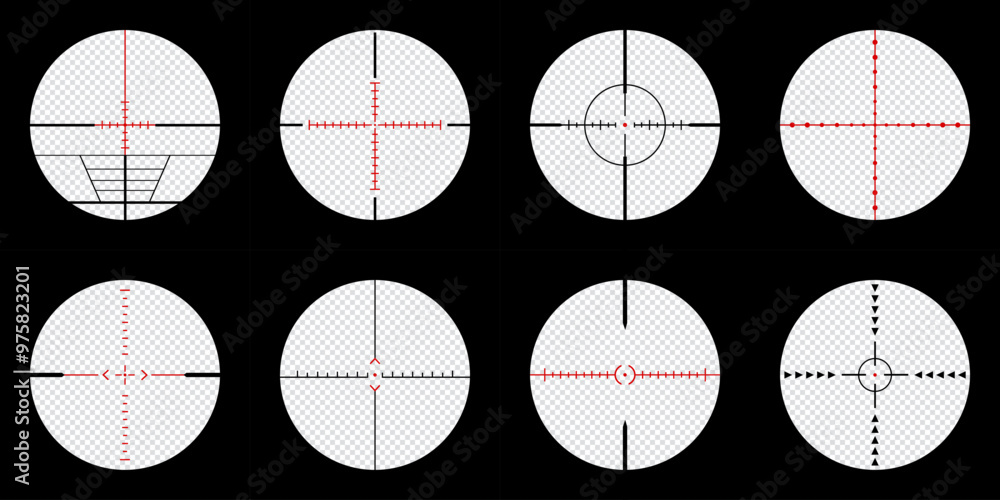 set of realistic sniper scope crosshairs view. sniper sight with ...