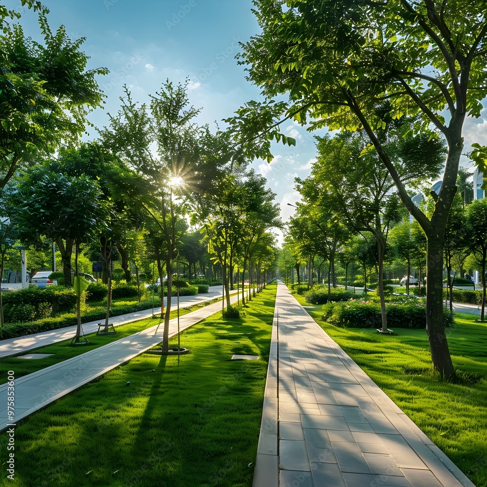 Vibrant Green Corridor Connecting Urban Parks with Bike Paths and ...