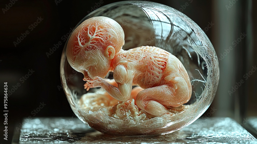 Show a 3D image of a fetus in the womb, showing the fetal position at ...