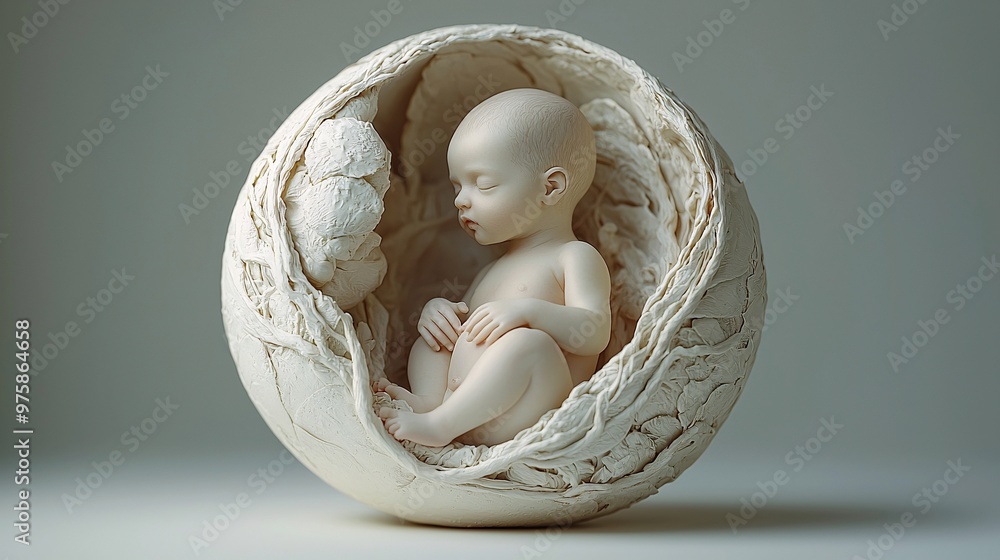 Show a 3D image of a fetus in the womb, showing the fetal position at ...