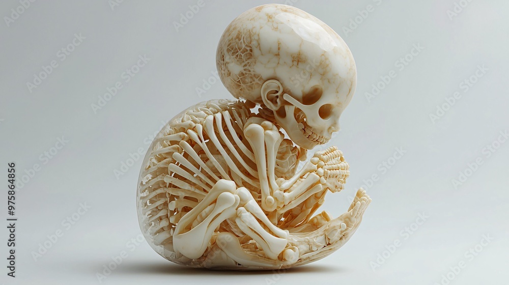 Render a 3D model of a fetus in the second trimester, showing the ...
