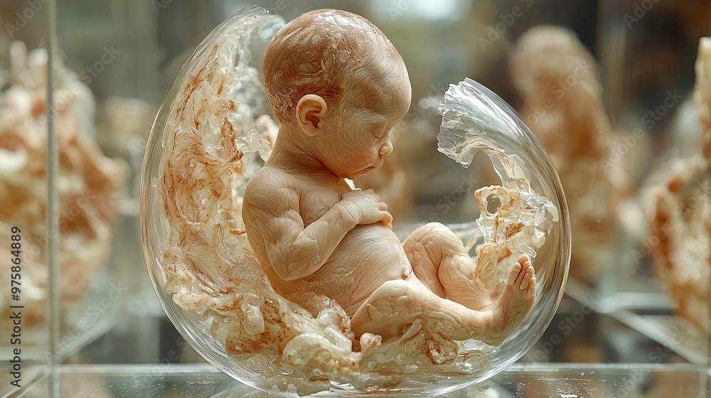 Create a 3D image of a fetus at 32 weeks, showing the formation of body ...