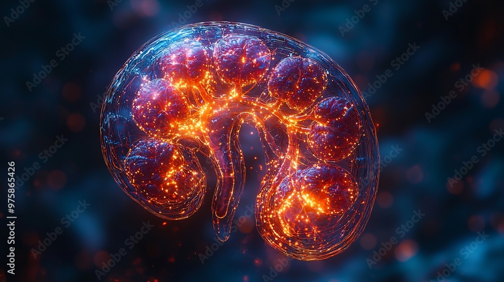 Render a 3D image showing the growth of the fetal kidneys and urinary ...