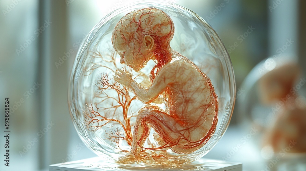 Render a 3D model of a fetus at 24 weeks, focusing on the growth of ...
