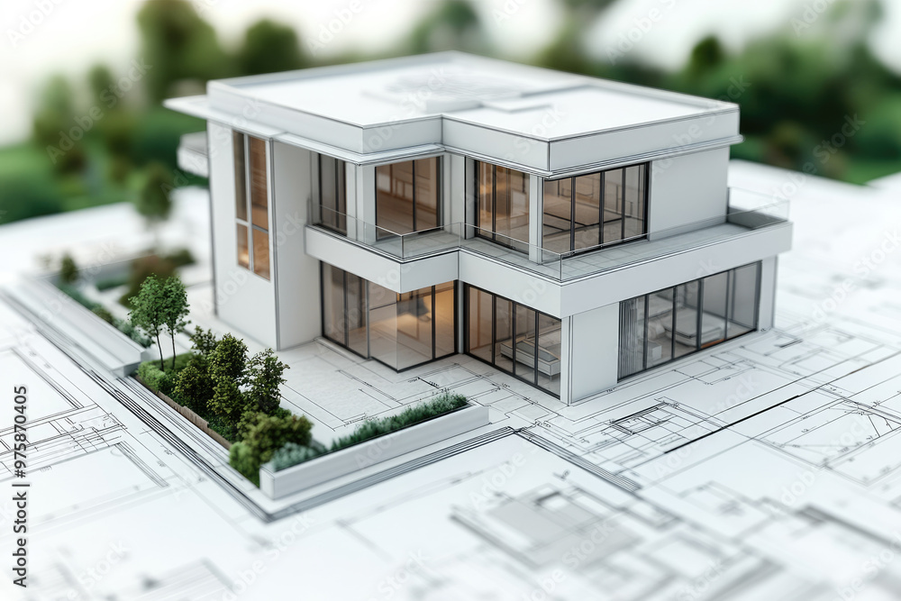 Explore a detailed blueprint plan for a contemporary residential ...