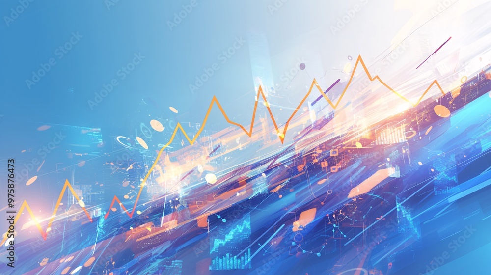 Vector graphic of stock market graphs with fluctuating arrows, detailed ...