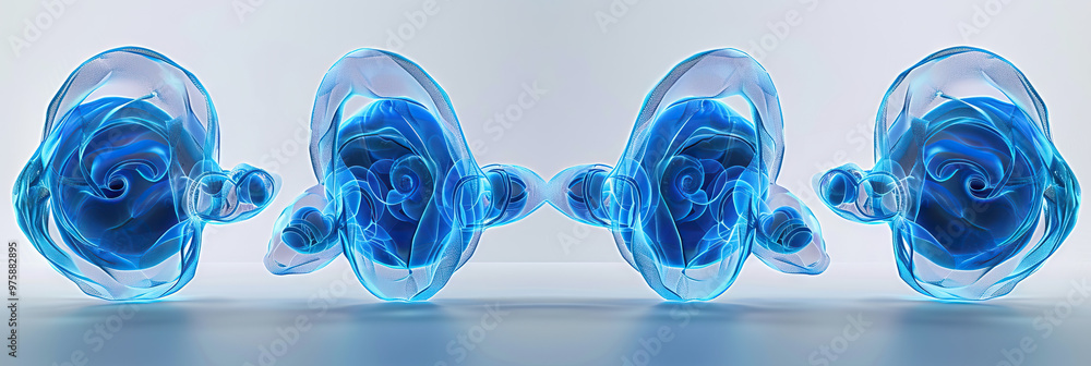 Ear Echoes: The inner ear's semicircular canals depicted in blue ...