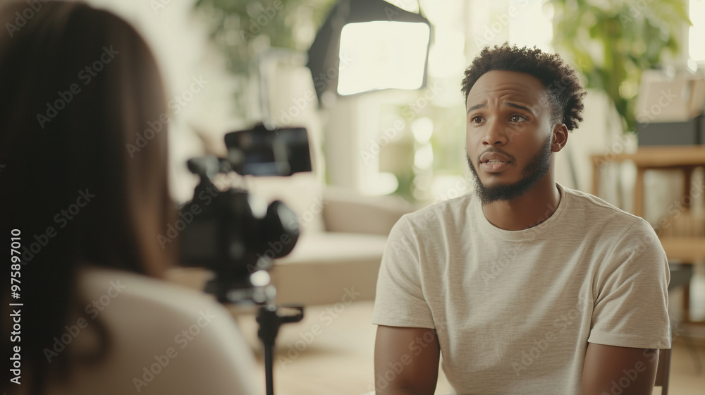 cinematic documentary scene featuring an intimate interview with a ...