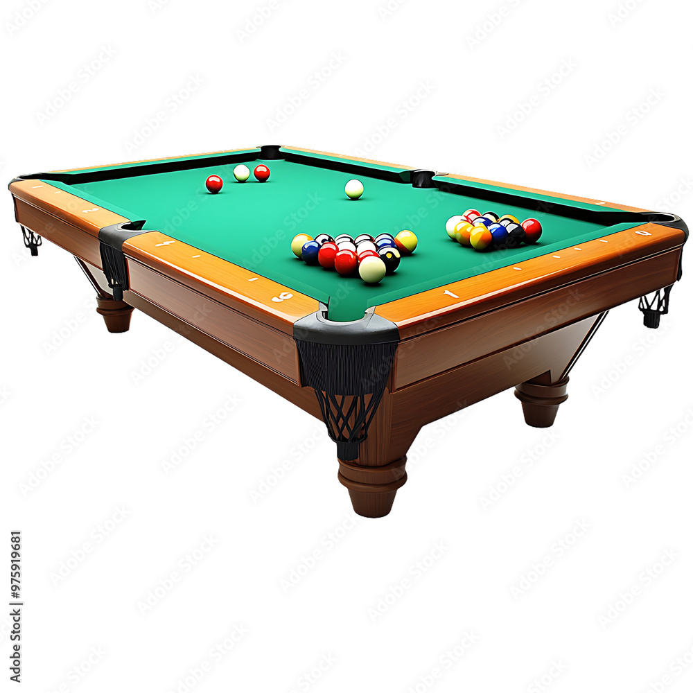 Pool table with green felt, billiards table with balls, board games ...