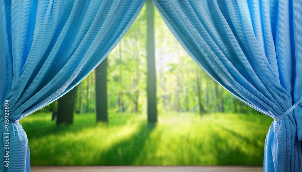 light blue curtain reveal a vibrant illustration featuring a light blue ...