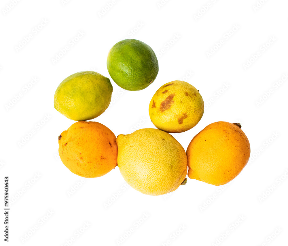 rotten lemons and limes on a white background, not fresh citrus fruits ...