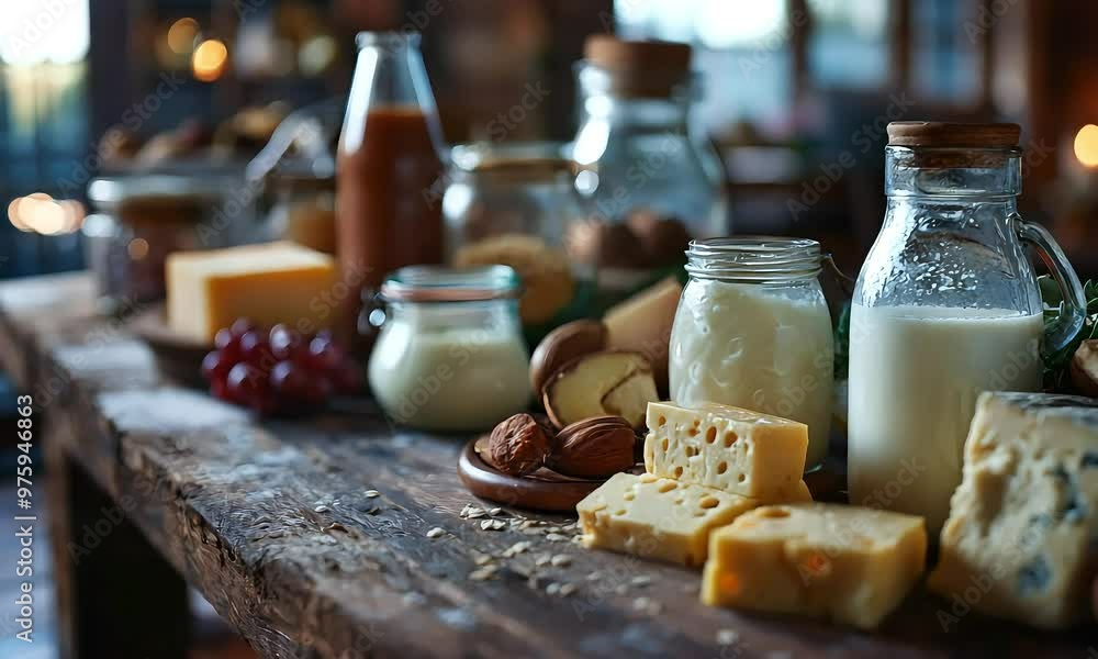 Dairy Delight: A rustic wooden table overflowing with fresh dairy ...