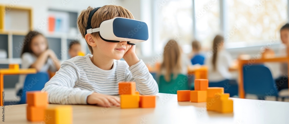 Boy using visuals of multisensory brain-based learning activities, the ...