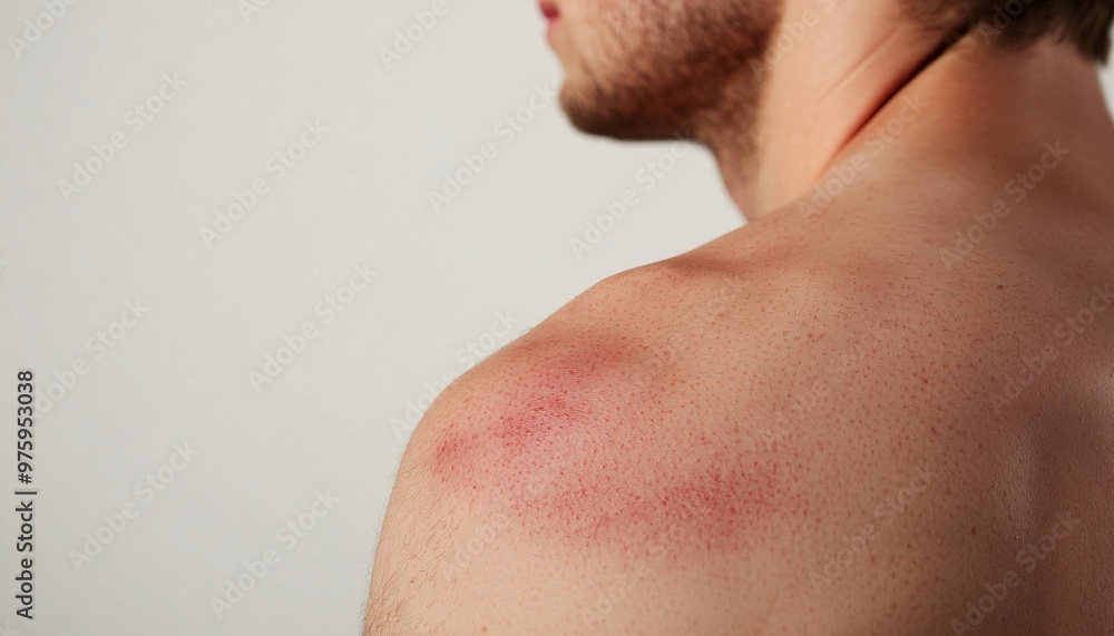Bruised shoulder against a solid white background showcasing the ...
