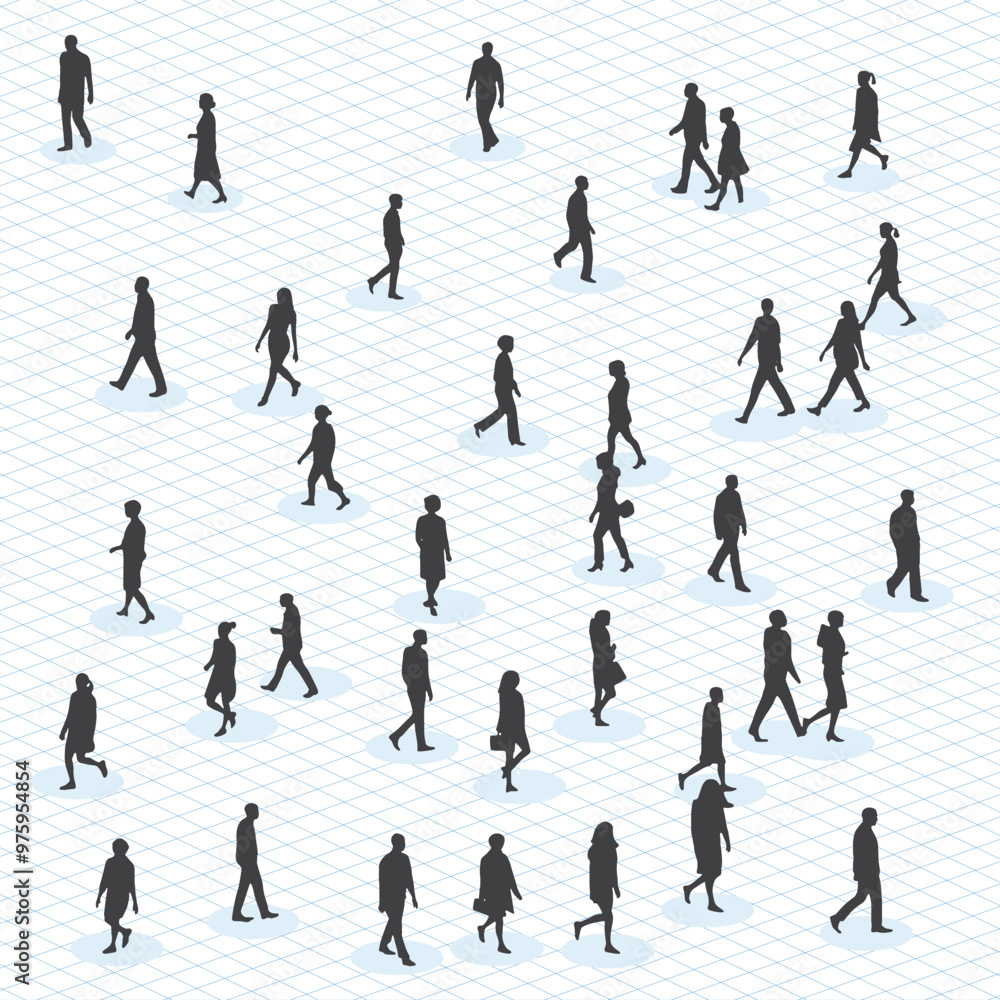 Vettoriale Stock Silhouette isometric top view of people walking and ...