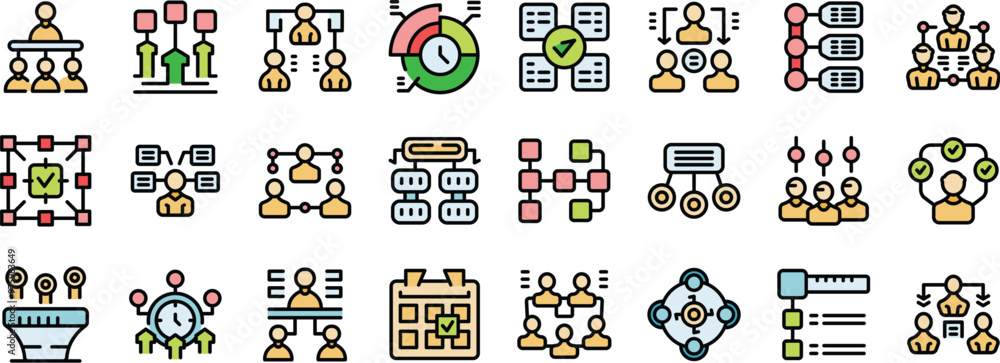 This vector icon set features various aspects of business structures ...