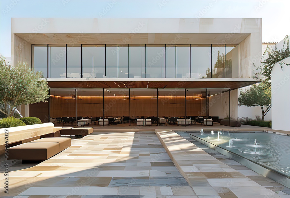 Facade of a building in Andalusian design, rectangular shape, long ...