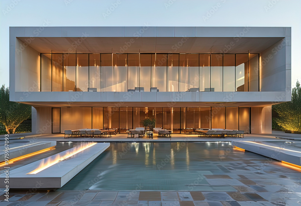 Facade of a building in Andalusian design, rectangular shape, long ...