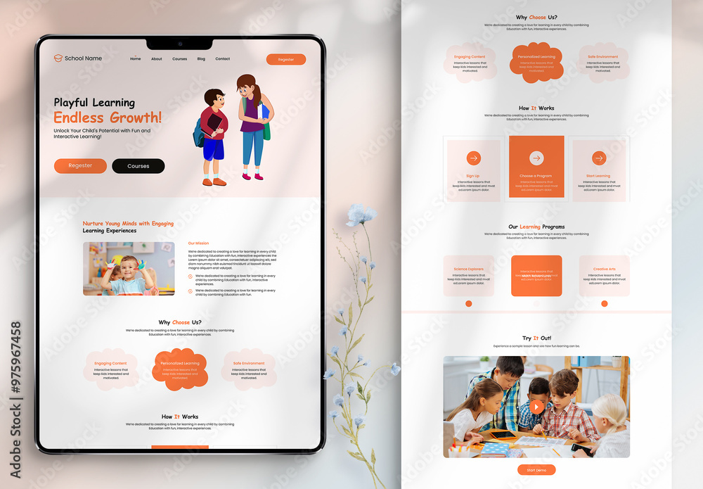 Kids Learning Center Website Template Stock Template | Adobe Stock
