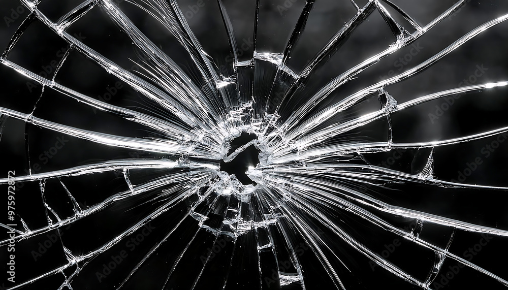 Create a high-resolution photograph of a shattered glass window with ...