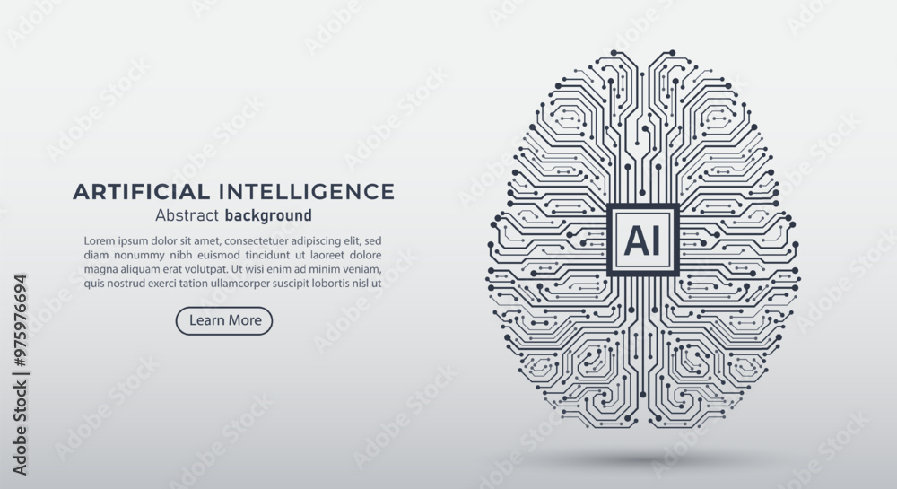 Digital brain circuit board with AI chip processor. Business idea and innovation. Artificial ...