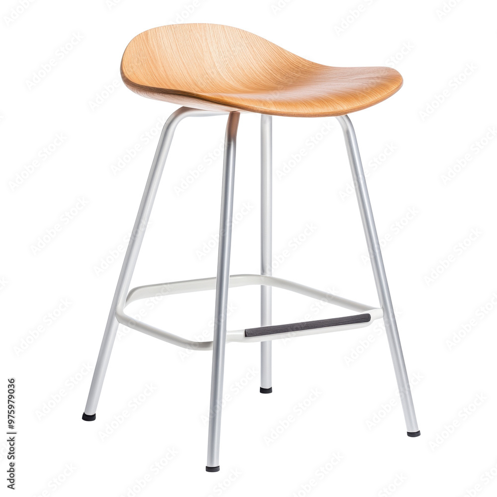 Modern bar stool with a sleek design featuring a wooden seat and metal ...