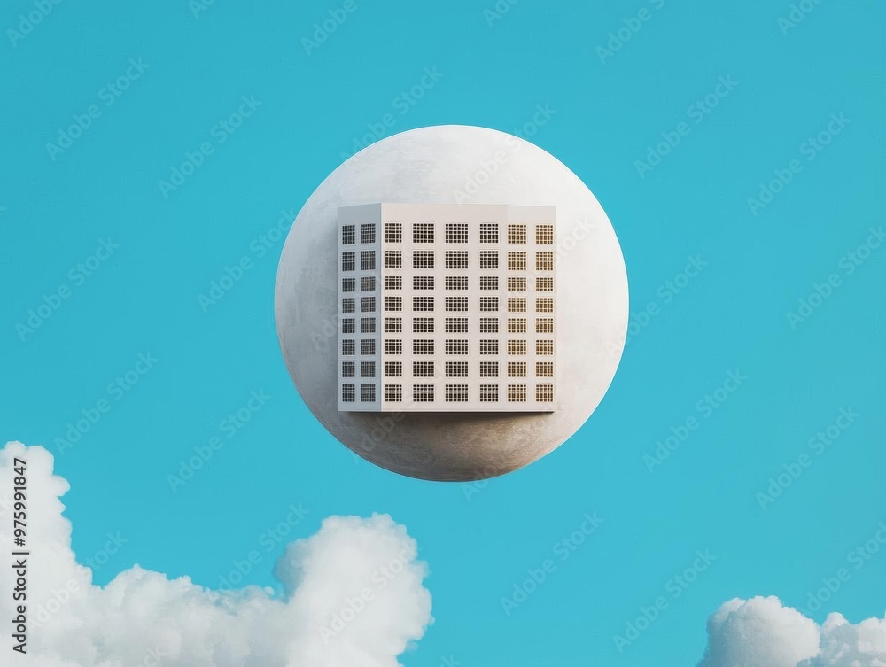 Futuristic bank floating in the air, deflating like a balloon, banking ...