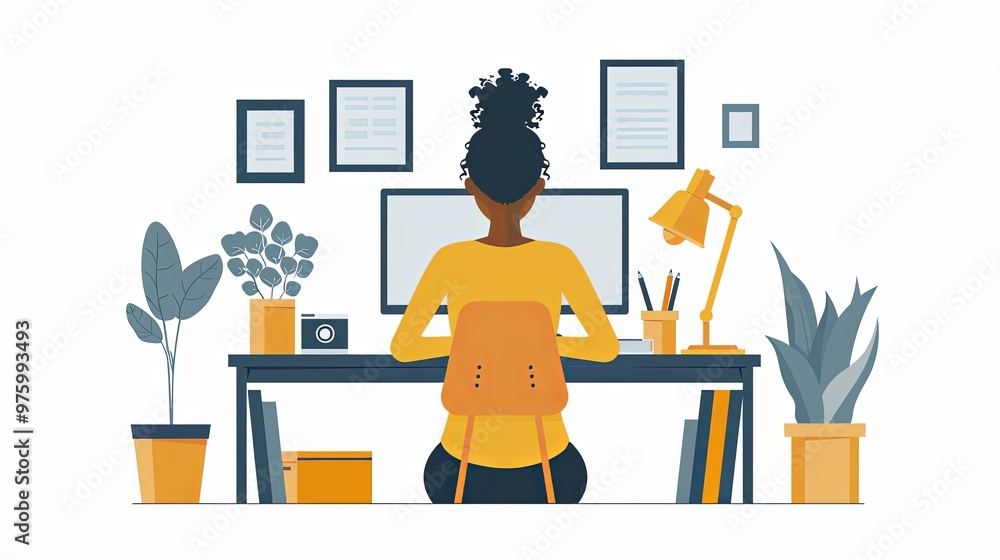 Telework people bento grid illustration set. Working from home 2D ...