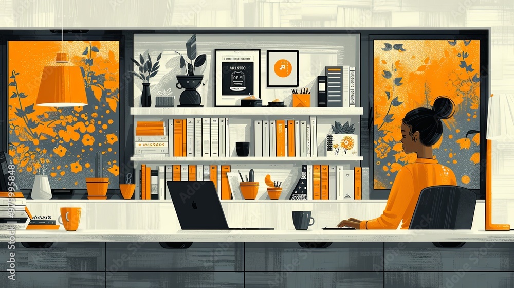 Telework people bento grid illustration set. Working from home 2D ...