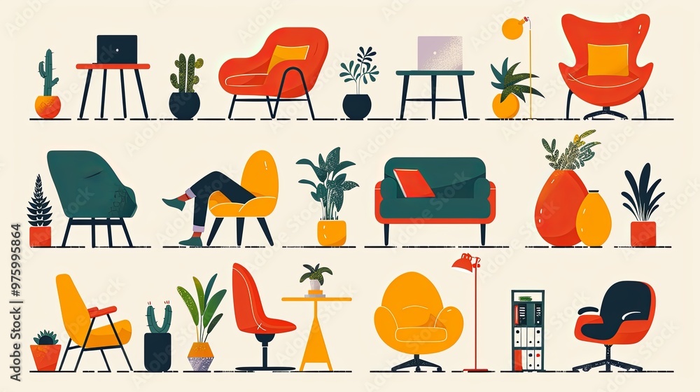 Telework people bento grid illustration set. Working from home 2D ...