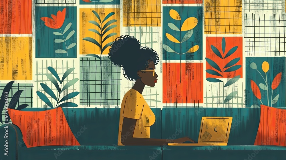 Telework people bento grid illustration set. Working from home 2D ...