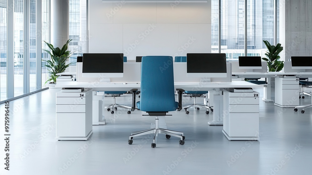 An office with an adjustable desk layout, allowing employees to ...