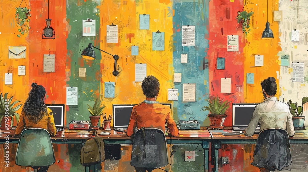 Telework people bento grid illustration set. Working from home 2D ...